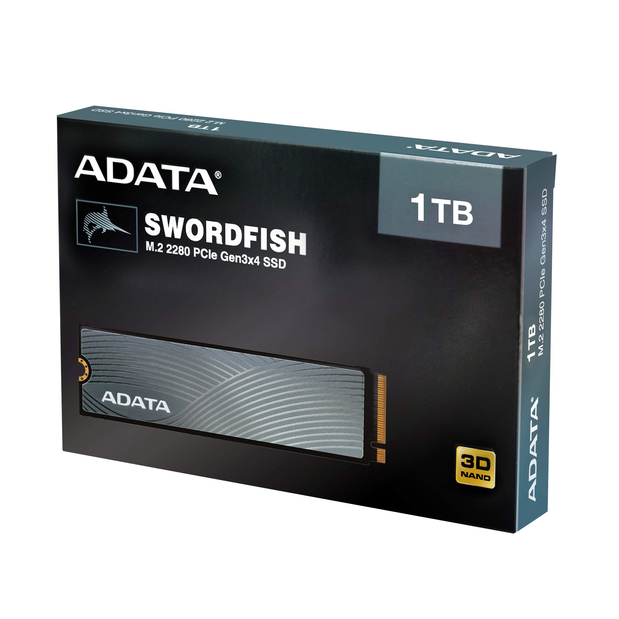 ADATA Swordfish 1TB 3D NAND PCIe Gen3x4 NVMe M.2 2280 Read/Write up to 1800/1200MB/s Internal SSD (ASWORDFISH-1T-C)