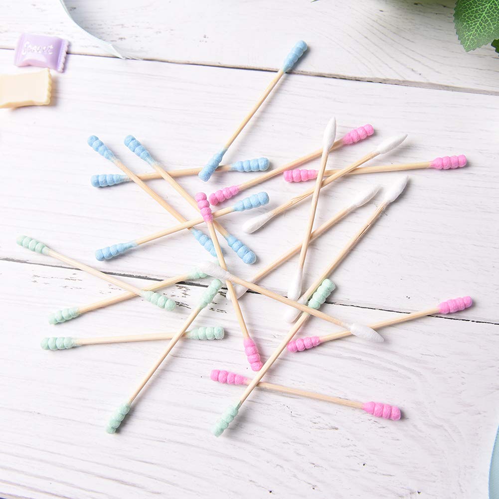 AKOAK 100 Pcs/set Colorful Double Head Spiral Cotton Swabs, Ear Picking Cotton Swabs, Makeup Remover Sanitary Swabs (Green)