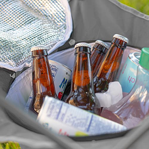 ARROWHEAD OUTDOOR 33.5β Portable Folding Tailgate Table, 4 Cup Holders, Food Basket, Insulated Cooler, No Sag Surface, Square, Carrying Case, Steel Frame, High-Grade 600D Canvas, USA-Based Support