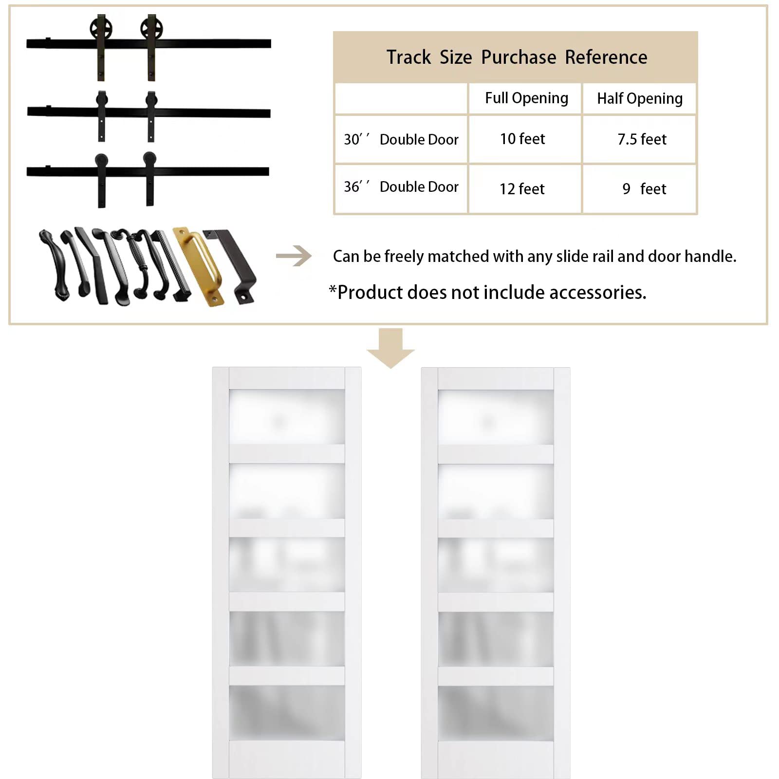 ARKHJEM Double 30''x84'' Frosted Glass Barn Door x 2, DIY Interior Barn Doors for Home 5 Lattices of Clear Glass Easy Installation for Living Room(No Hardware Include)