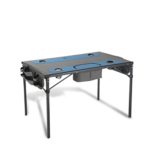 ARROWHEAD OUTDOOR 51” Heavy-Duty Portable Folding Table, 8 Cup Holders, Integrated Cooler, 2 Side Storage Pouches, No Sag Surface, Carrying Case, Steel Frame, High-Grade 600D Canvas, USA-Based Support