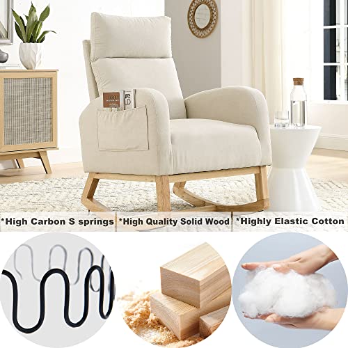 Morhome Modern Tufted Accent Rocking Chair, Upholstered Nursery Glider Rocker with High Backrest for Baby and Kids, Set of 1, Beige