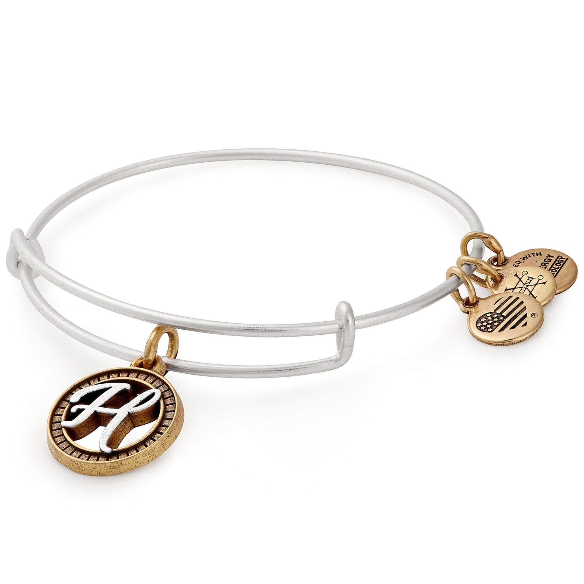 Alex and Ani Women's Initial H II Bangle Two Tone Bracelet, Rafaelian Silver, Expandable
