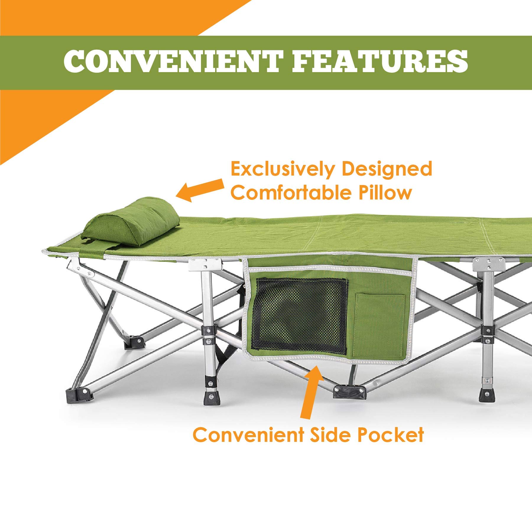 Alpcour Folding Camping Cot – Extra Strong Single Person Small-Collapsing Bed in a Bag w/Pillow for Indoor & Outdoor Use – Deluxe Comfortable Extra Heavy Duty Design Holds Adults & Kids Up to 440 Lbs