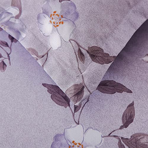Yiran 7 Pieces Bed in a Bag Purple Botanical Plant Flowers Comforter Set Soft Microfiber Bedding Queen Comforter Sets with 1 Comforter 2 Pillowshams 1 Flat Sheet 1 Fitted Sheet and 2 Pillowcases