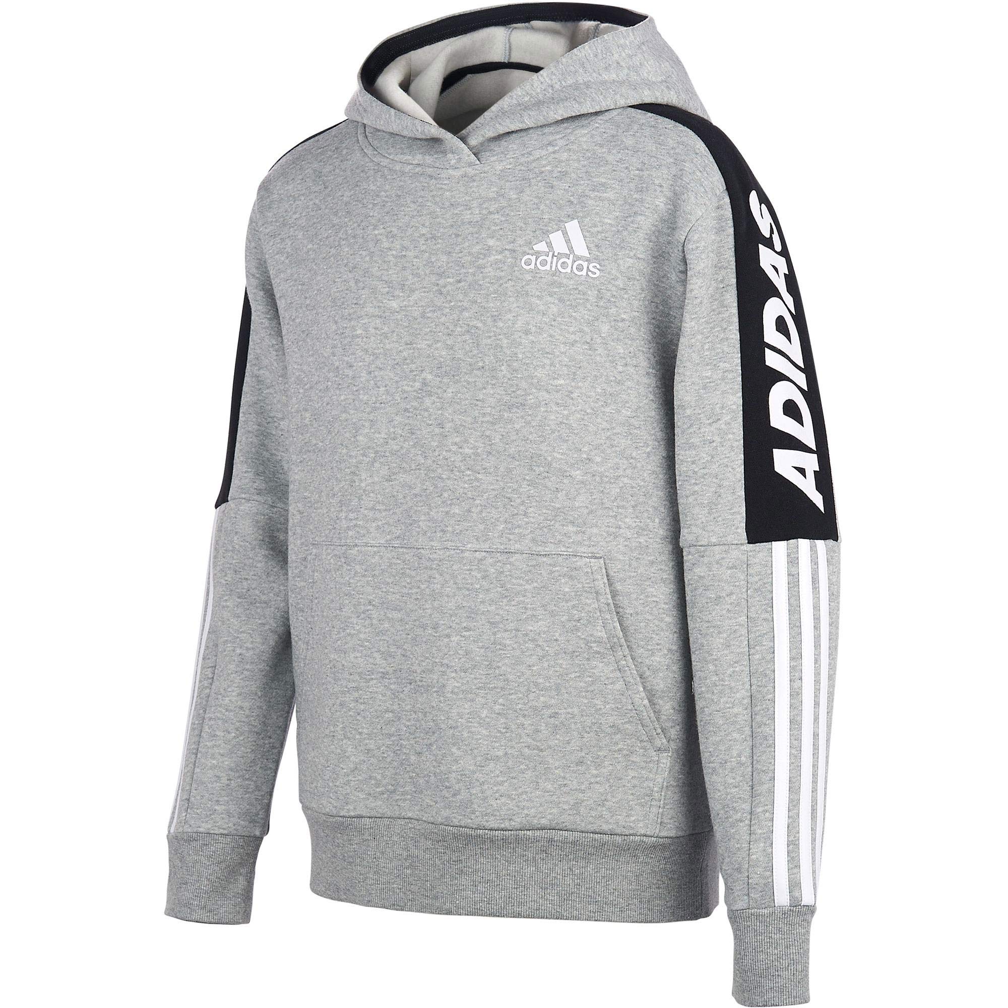 adidas Boys' Fleece 3-Stripe Hoodie (Medium, Grey Heather Black)