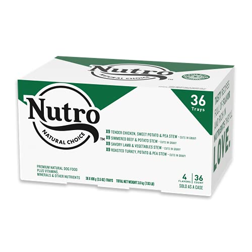 NUTRO Natural Grain Free Adult Dog Wet Food Cuts in Gravy Variety Pack of Beef, Lamb, Chicken, and Turkey Recipes, 3.5 oz. Trays (Pack of 36)