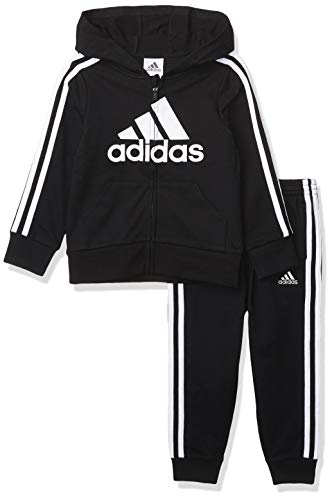 adidas Boys' Li'l Sport Fleece Zip Front Hoodie & Jogger Active Clothing Sweatsuit Set, Essentials Black, 5
