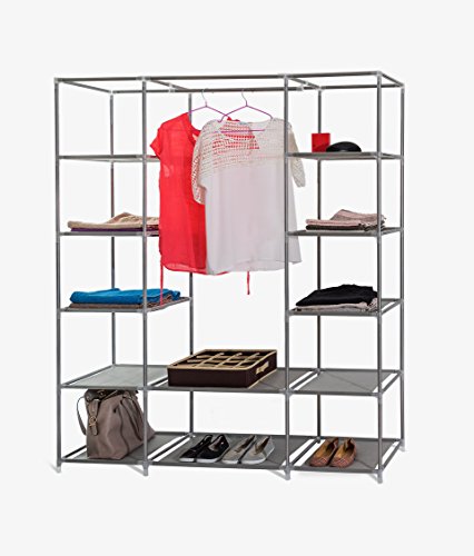 Dream Palace Portable White Fabric Wardrobe, Shelves, Covered Closet Rack, Sock Organizer, Hanger 59 inches