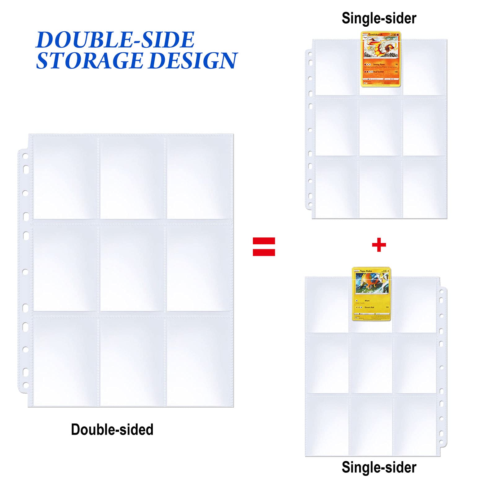 Double-Sided 540 Pockets Baseball Card Sleeves - Trading Card Sleeves Pages Fit 3 Ring Binder, 9 Pocket Page Protector for Standard Size Cards, Sport Cards, Game Cards, Business Cards(30 Pack)