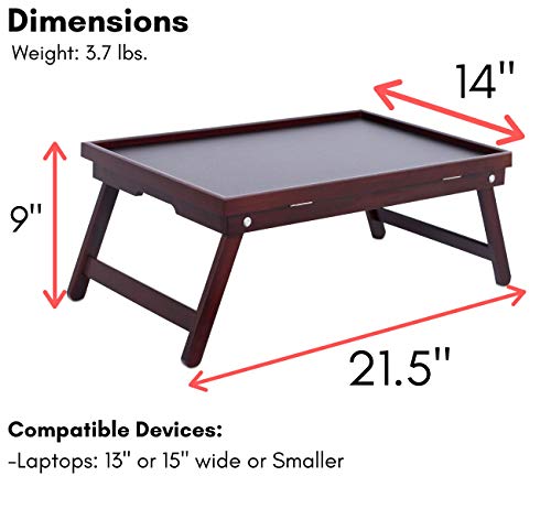 BIRDROCK HOME Bamboo Lap Tray with Black Top - Work from Home - Foldable Breakfast Serving Bed Tray - Lap Desk with Wide Tilting Top - Laptop Computer Stand for Couch Bed Chair - TV Tray