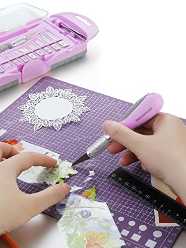 FantastiCAR Craft Knife Precision Cutter Hobby Knife Blades Set (18pcs) for Art Work, Scrapbooking, Stencil, Architecture Modeling, Wood Leather Working (Purple)