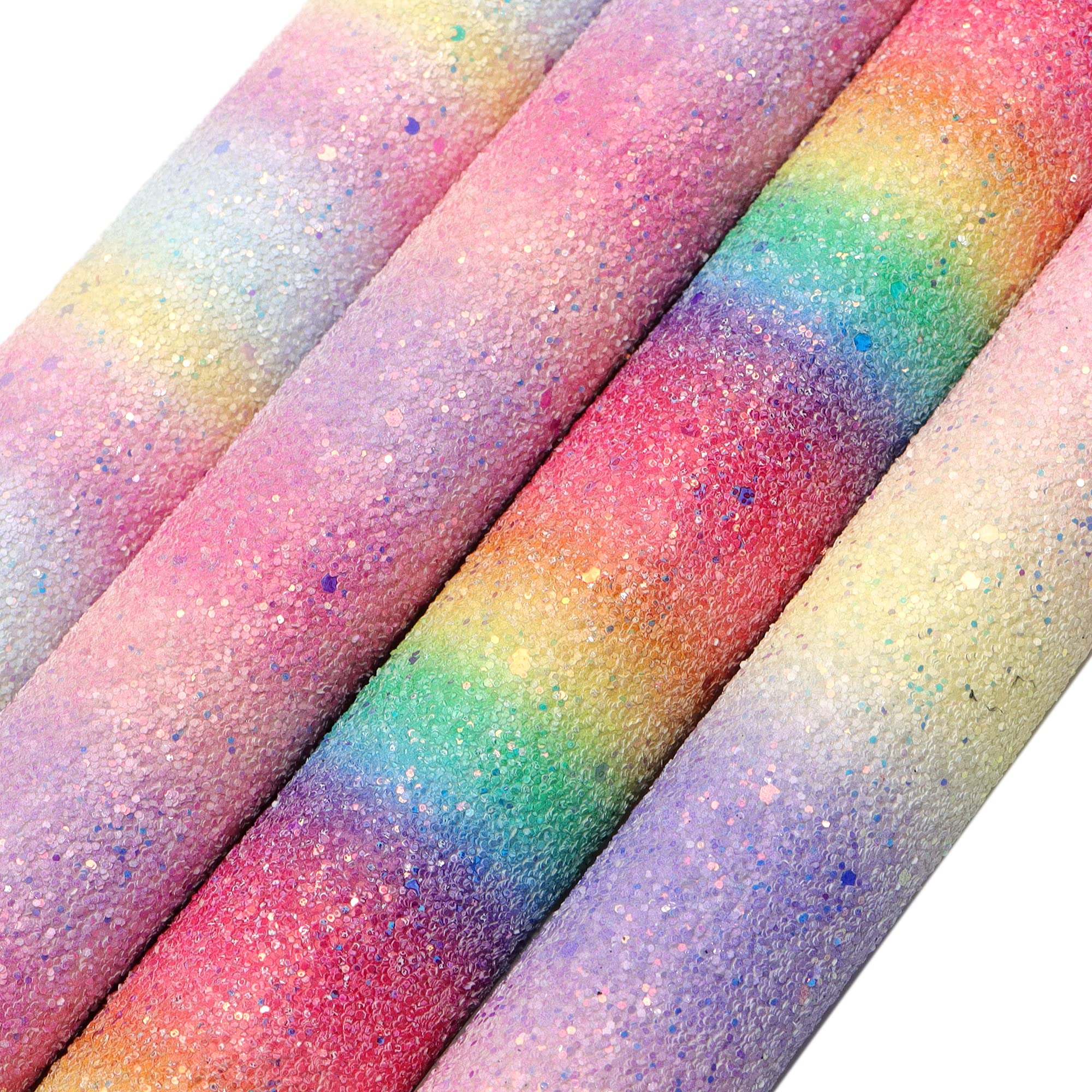 David Angie Gradient Color Faux Leather Sheet Chunky Glitter Sequins Synthetic Leather Assorted 4 PCS 7.7" x 12.9" (20 cm x 33 cm) for Hair Accessories DIY Crafts Making (Rainbow)