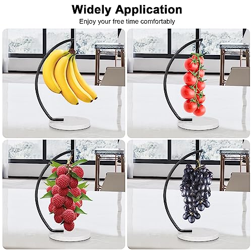 Livabber Banana Holder with Marble Base, Metal Banana Hanger Modern Tree Stand with Hook, Durable Banana Keeper Fresh Fruit Storage Organizer Freestanding for Kitchen Countertop (Black, Single Hook)