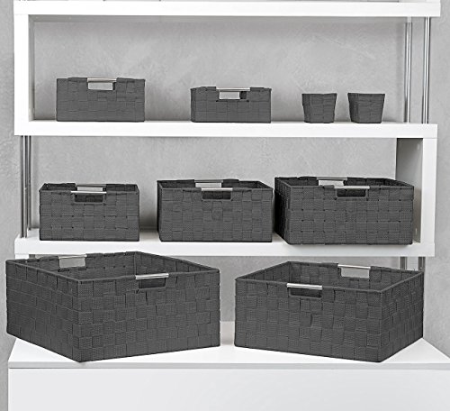 Sorbus Storage Box Woven Basket Bin Container Tote Cube Organizer Set Stackable Storage Basket Woven Strap Shelf Organizer Built-In Carry Handles (Gray)