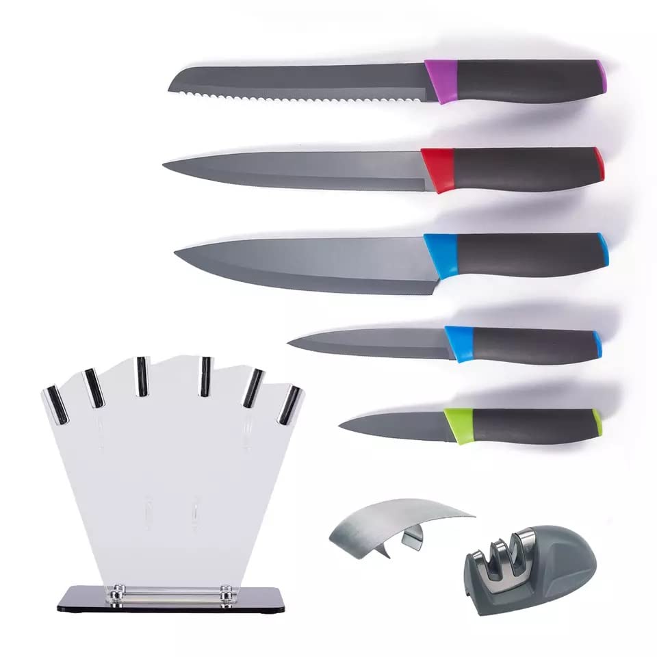 ADBI's Professional Chef Knife Set 5 Pieces, Includes 5 Stainless Steel Knives with Acrylic Holder Sharpener and Finger Guard