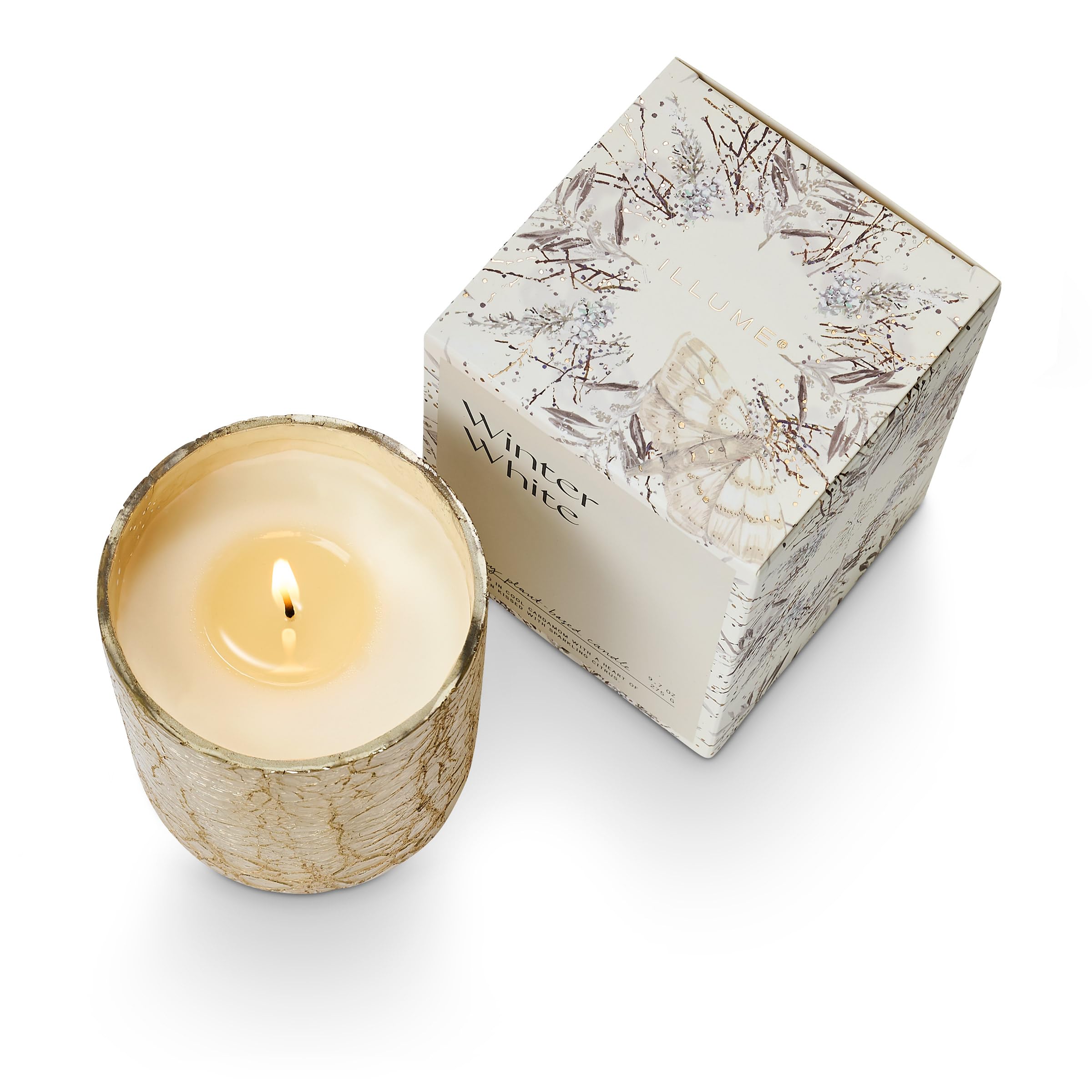 ILLUME Noble Holiday Winter White Large Crackle Glass Candle