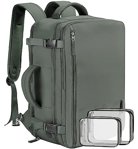 Beraliy Travel Backpack for Men Women, Airline Approved Personal Bag,17 Inch Laptop Backpack, Carry On Backpack for Hiking Overnight with USB Charging Hole, Olive-green