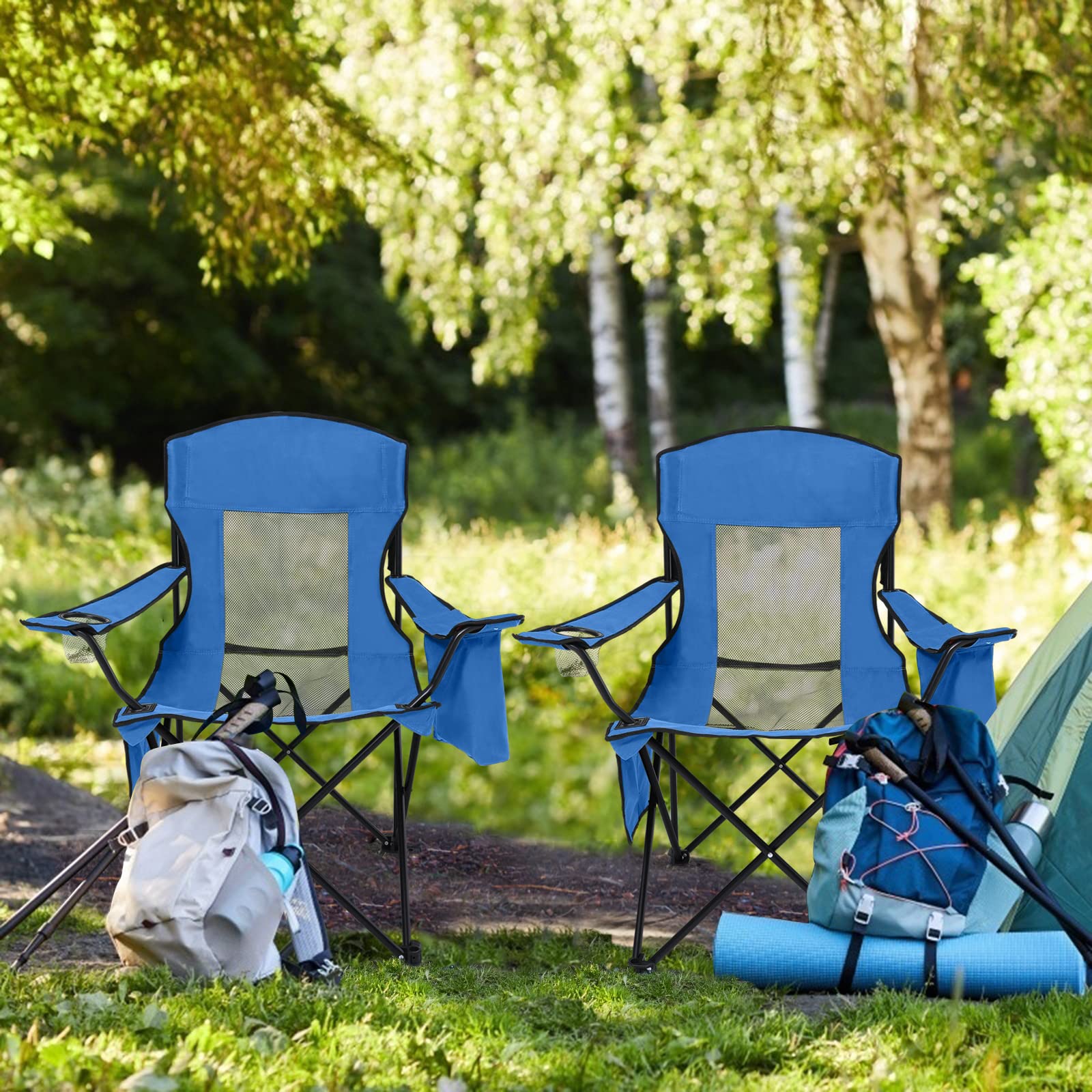 ABCCANOPY Portable Folding Outdoor Camping Chair with Mesh Pocket, Cooler Bag and Cup Holder（6 Packs, Royal Blue