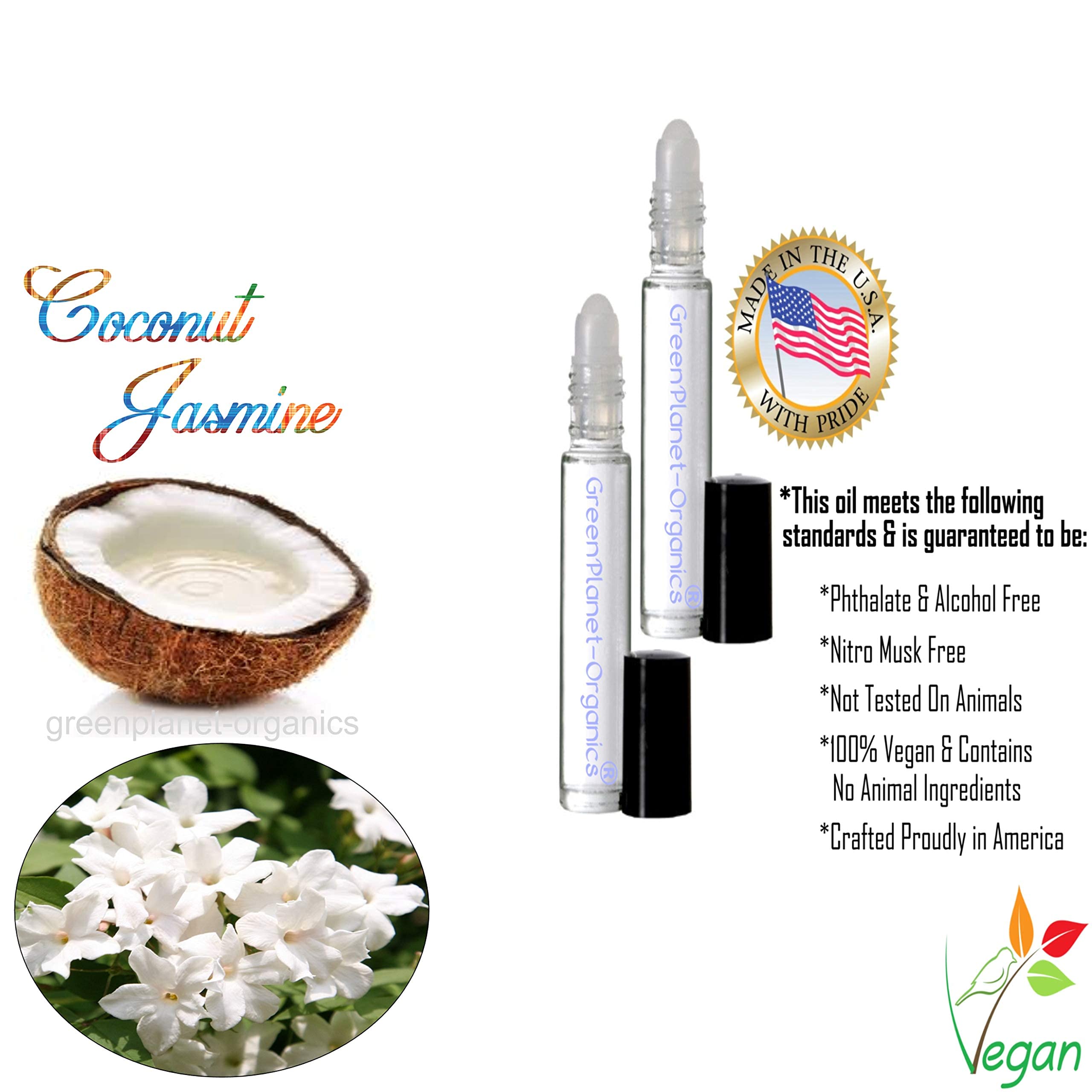Set of 2: Coconut Jasmine Perfume Oil (Smells Like Vacation!) .33oz x2