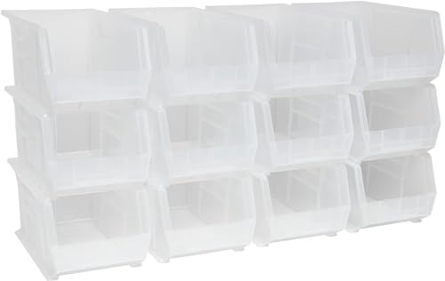 Akro-Mils 30240 AkroBins Plastic Hanging Stackable Storage Organizer Bin, 15-Inch x 8-Inch x 7-Inch, Clear, 12-Pack