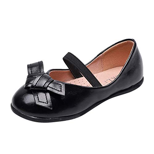Diufon Autumn Baby Shoes Comfortable Princess Shoes Children Flat Soft Soft Bow Shallow Single Shoes Fashion Casual Peas Elastic Band Shoes (7.5-8 US M Little Kids, Black)
