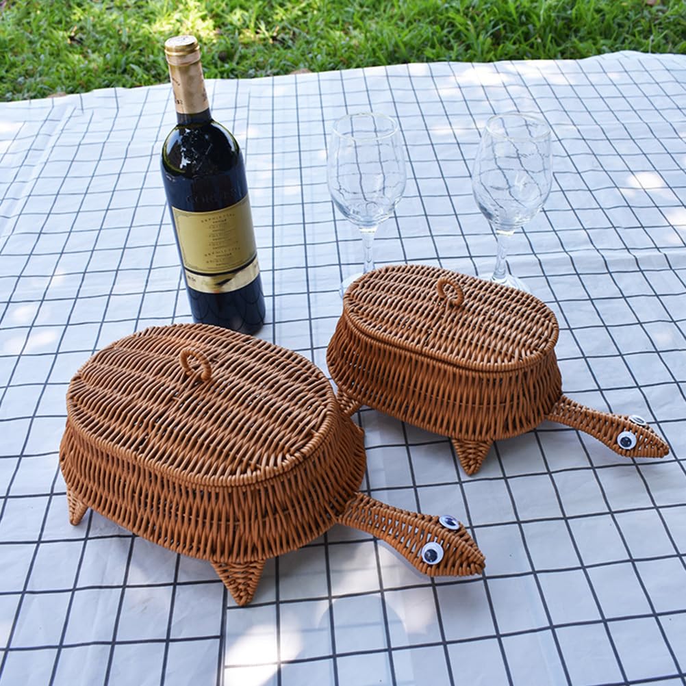 BESTOYARD Turtle Rattan Basket Pantry Wicker Basket Makeup Basket Handmade Rattan Baskets Rattan Woven Basket Toy Container Trinket Tray Chips Imitation Rattan Plastic Rattan Candy Plate