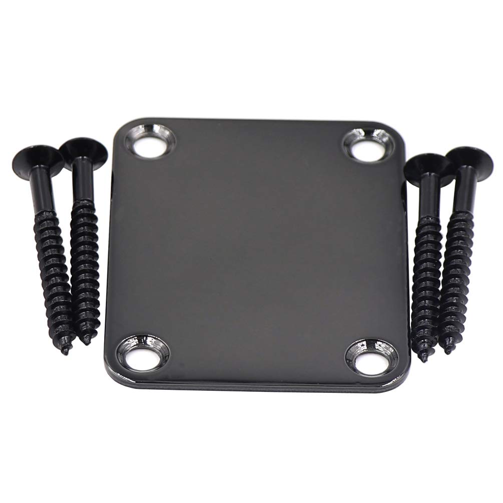 DISENS Bass Guitar Neck Plate with Mounting Screws,Replacement Metal Neckplate 4 Holes Neck Joint Board for Electric Guitar (Silver)