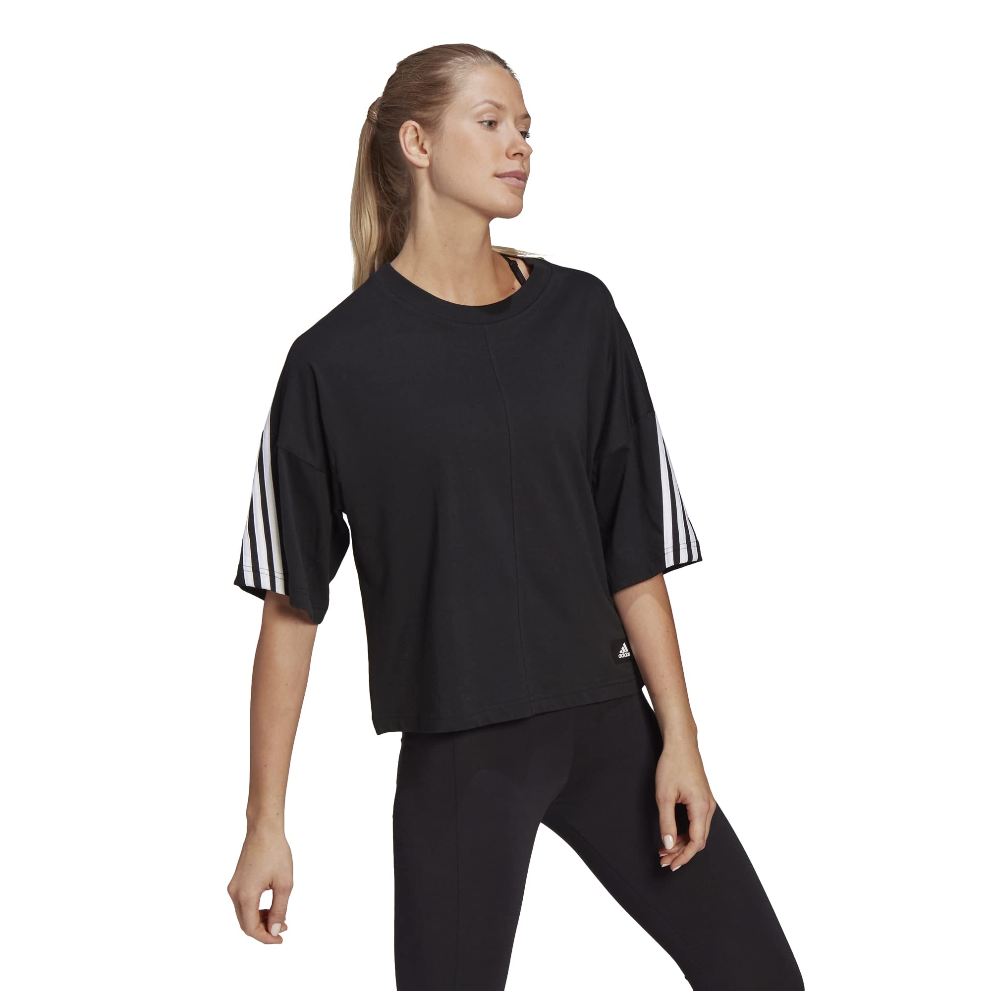 adidas womens 3-Stripes Tee Black/White X-Small
