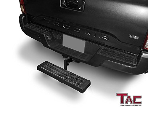 TAC Hitch Step Compatible with 2" Rear Hitch Receiver 7.3" Width with 6" Drop SUV Pickup Truck Van Bumper Protector Universal Aluminum Black (Hitch Pin and Clip Included)