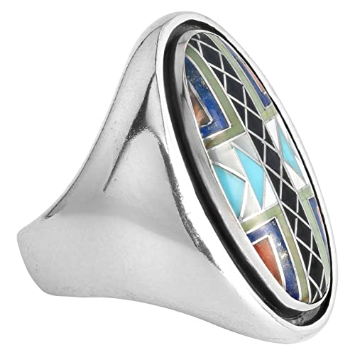 American West Sterling Silver Women's Ring Oval Multi Gemstone Design Size 9