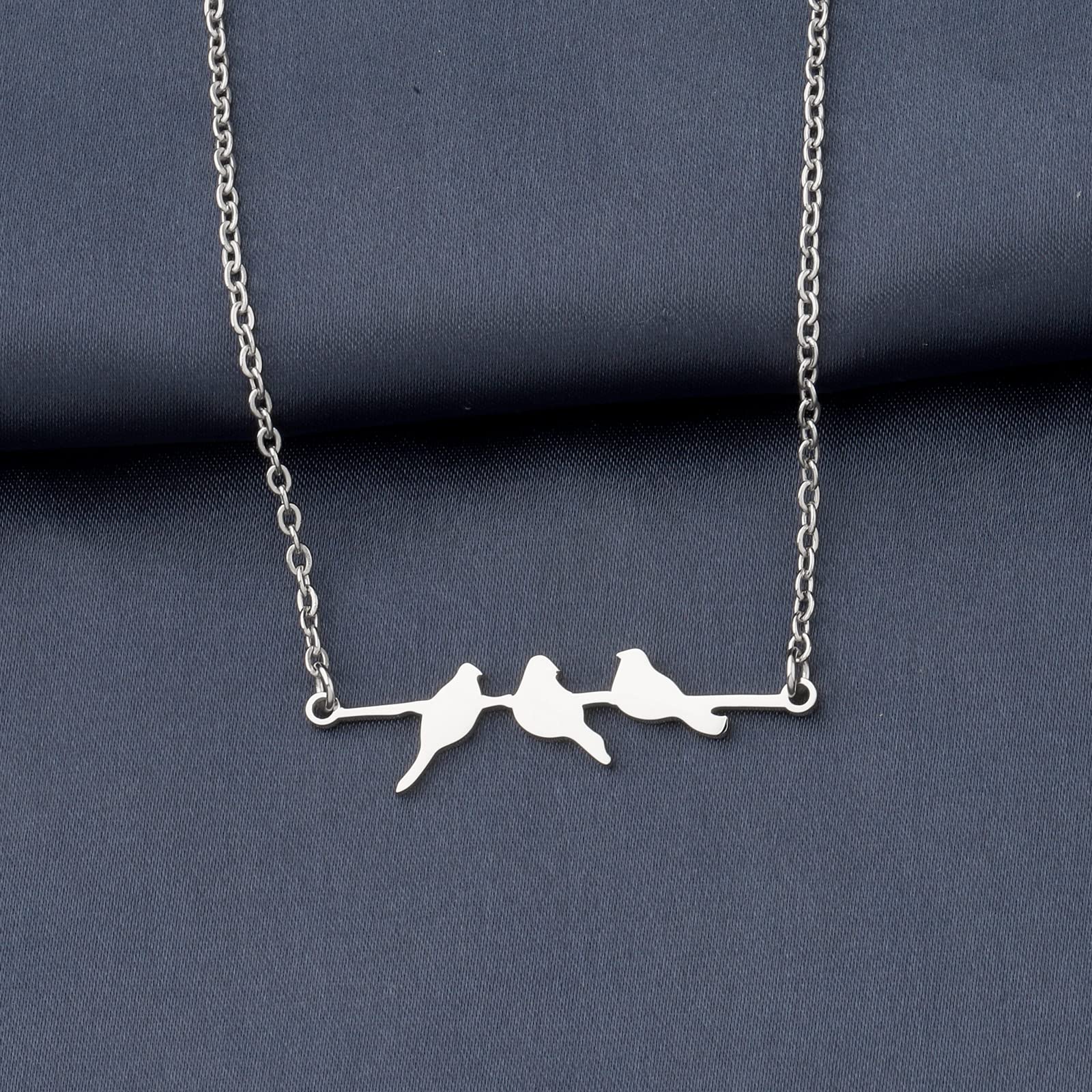 AKTAP Bird Necklace Birds on a Branch Necklace Three Little Birds Inspired Love Bird Jewelry