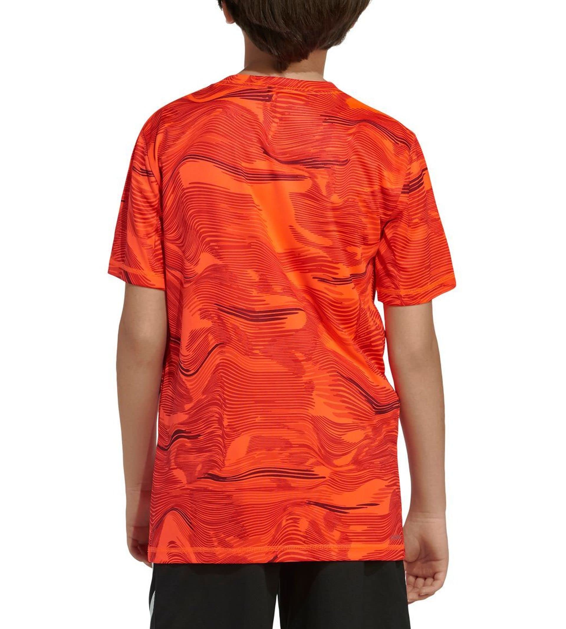 adidas Boys' Short Sleeve Warped Camo Allover Print Tee (Large, Solar Red)