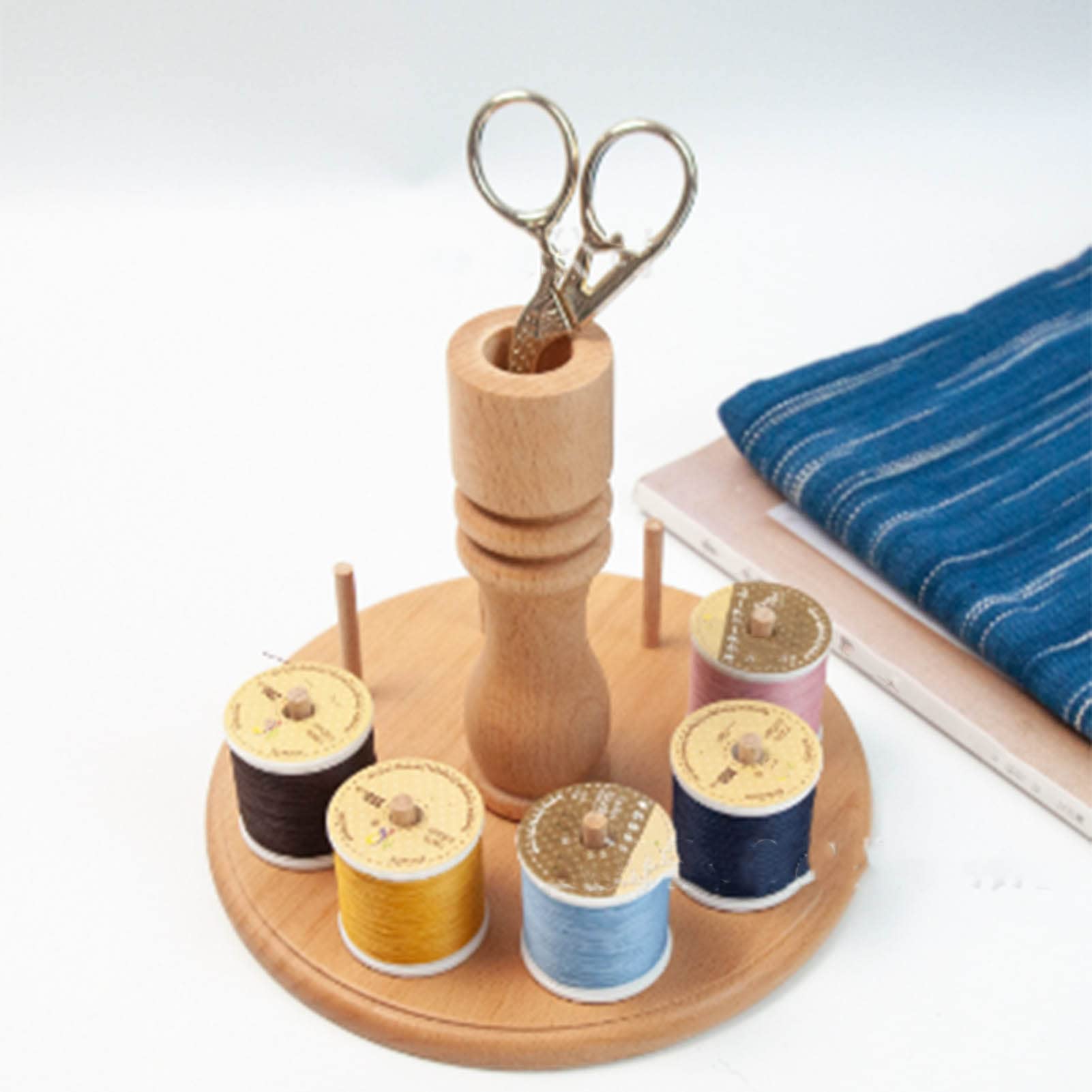 BEIJIALY Wooden Thread Holder Rack, Small Thread Rack, Thread Organizer for Sewing, 8 Spools Beech Wood Bobbin Holder Embroidery Quilting Sewing Tools