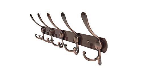 FairyCity Coat Rack Wall Mounted, Metal Heavy Duty Coat Hooks Rail,5 Tri Hooks Wall Coat Hanger Rack for Bedroom,Bathroom Dorm Hanging Towel Clothes Hat Jacket etc (Bronze-2 Pack)