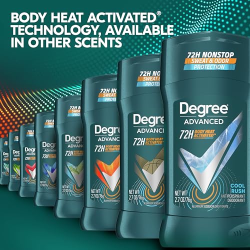 Degree Men Antiperspirant Deodorant Cool Rush 12 Count 72-Hour Sweat and Odor Protection Antiperspirant For Men With Body Heat Activated Technology 2.7 oz