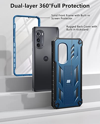 FNTCASE for Motorola Moto Edge 2022 Case: Drop Proof Protection Cover with Kickstand | Matte Textured Shockproof TPU | Military Grade Protective Sturdy 5G Phone Case - Blue(Not for Edge 2021)