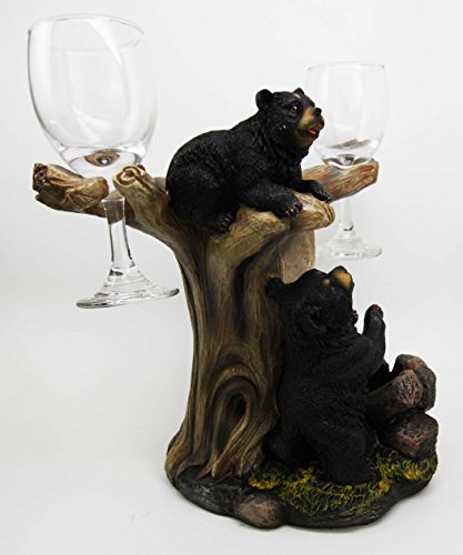 Gifts & Decor 10" Tall Climbing Black Bear Liquor Wine Glasses and Bottle Valet Holder Decorative Figurine