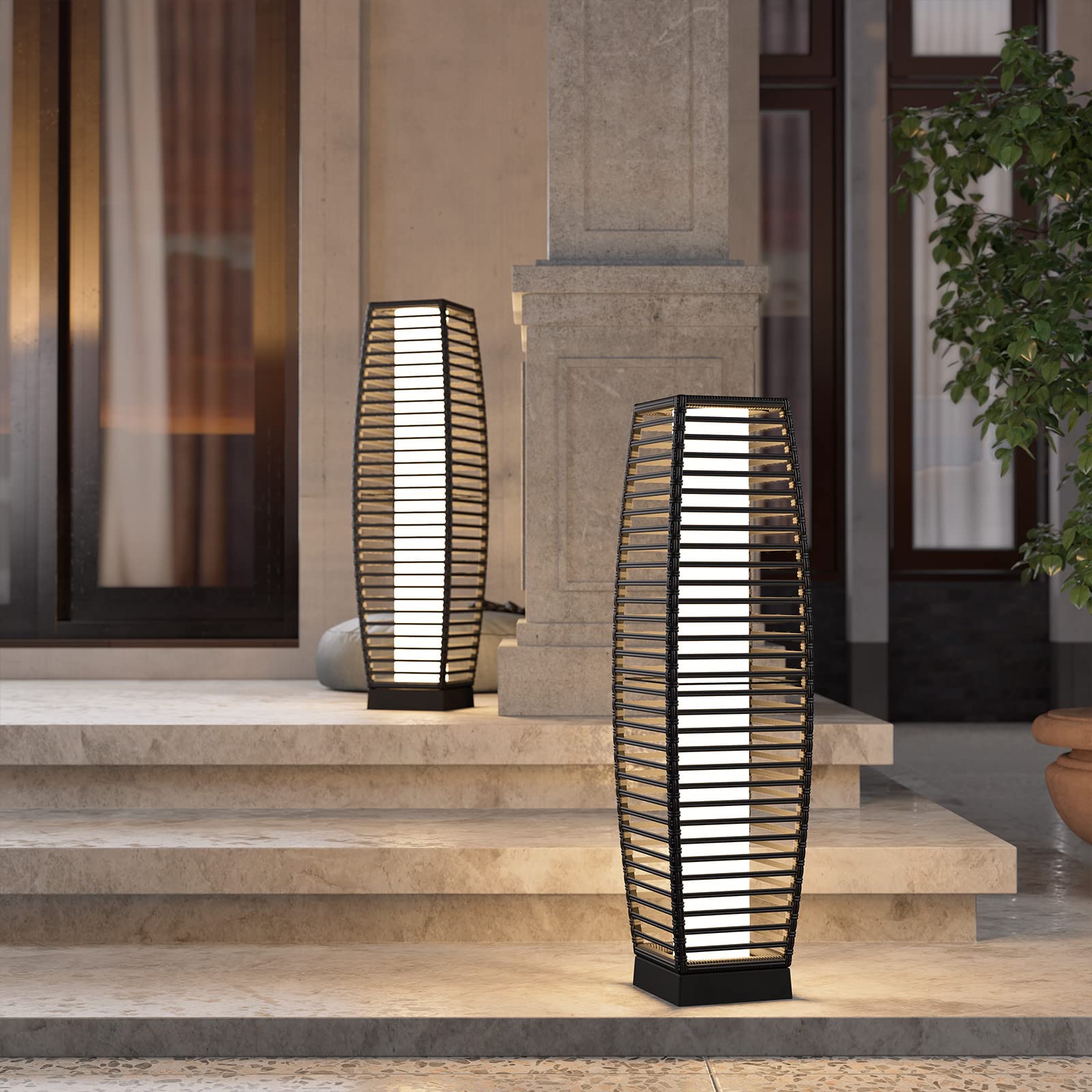Grand patio Outdoor Solar-Powered Floor Lamp Weather-Resistant Wicker Woven Lights for Deck, Garden, Lawn, Driveway, Pool, Porch - Medium Crossover