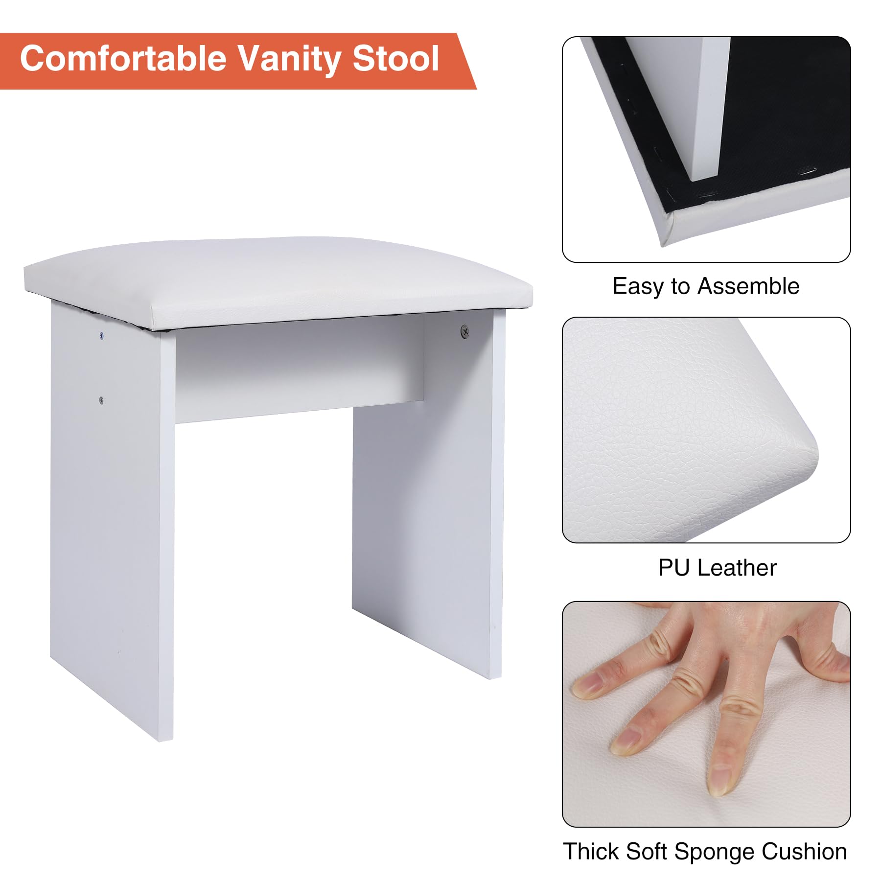 AKVOMBI Corner Vanity Desk with Lighted Mirror, Makeup Vanity with 5 Rotating Drawers, Dressing Table and Chair,3-Fold Mirror, Adjustable Brightness, White 43β L