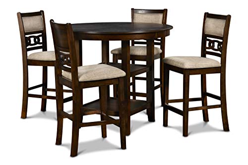 New Classic Furniture Gia 5-Piece Round Counter Height Dining Set with 1 Dining Table and 4 Chairs, 42-Inch, Cherry