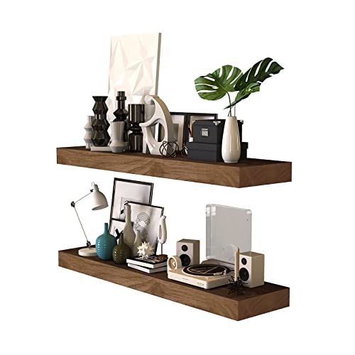 FALANZATH Floating Shelves Wall Mounted Set of 2, Rustic Wood Wall Storage Shelves for Bedroom, Living Room, Bathroom, Kitchen, Office (36 inch, Carbonized Black)