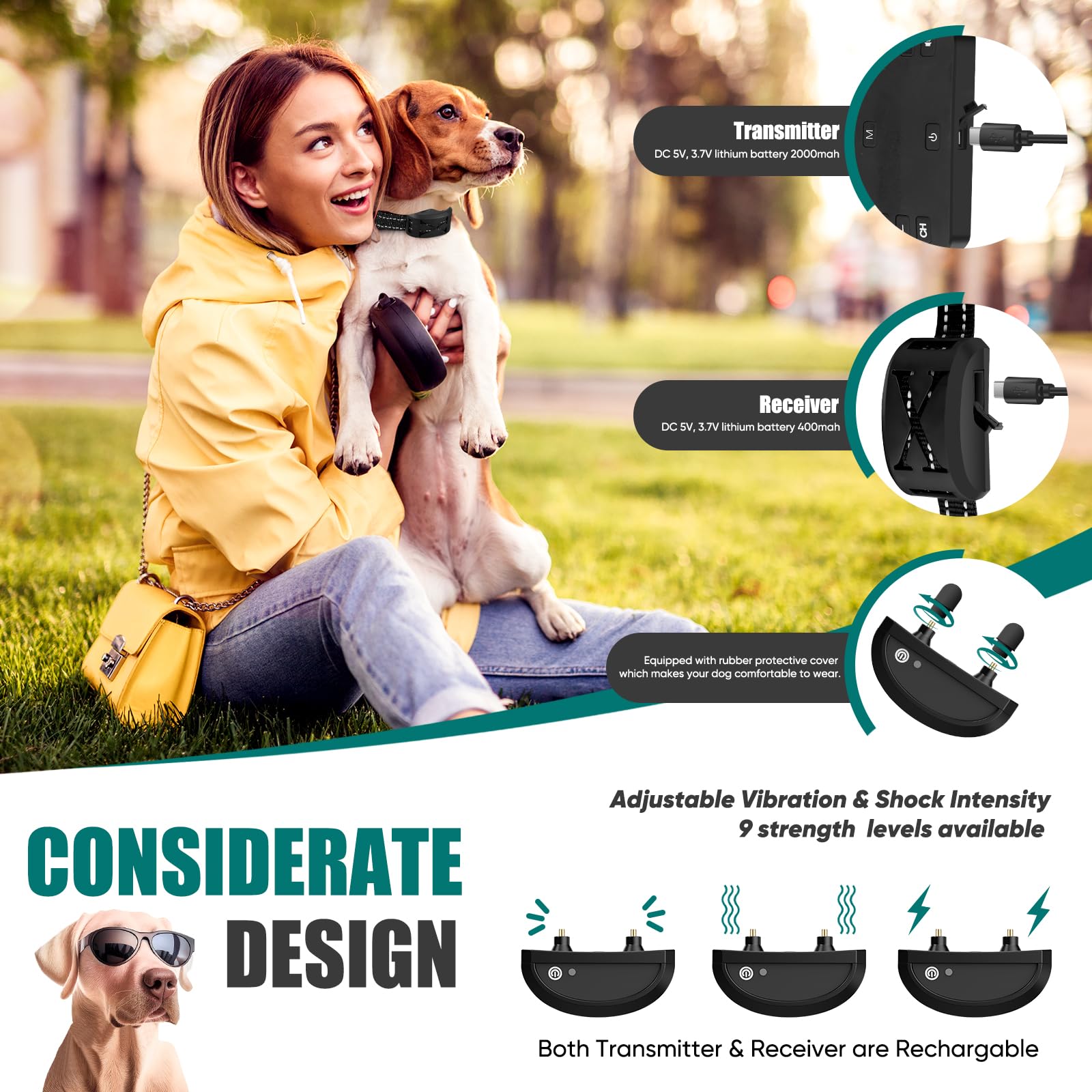 ABHY Electric Dog Fence, 2023 Wireless Dog Collar Fence System,Rechargeable Pet Containment System, Outdoor Remote Training Collar, Adjustable Shock Collar for Large and Medium Dogs