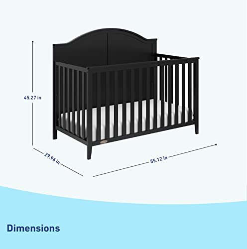 Graco Wilfred 5-in-1 Convertible Crib (Black) – GREENGUARD Gold Certified, Converts to Toddler Bed and Full-Size Bed, Fits Standard Full-Size Crib Mattress, Adjustable Mattress Support Base