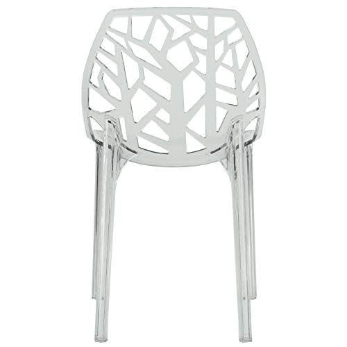 LeisureMod Caswell Cut-Out Tree Design Modern Dining Chairs, Set of 2 (Clear)