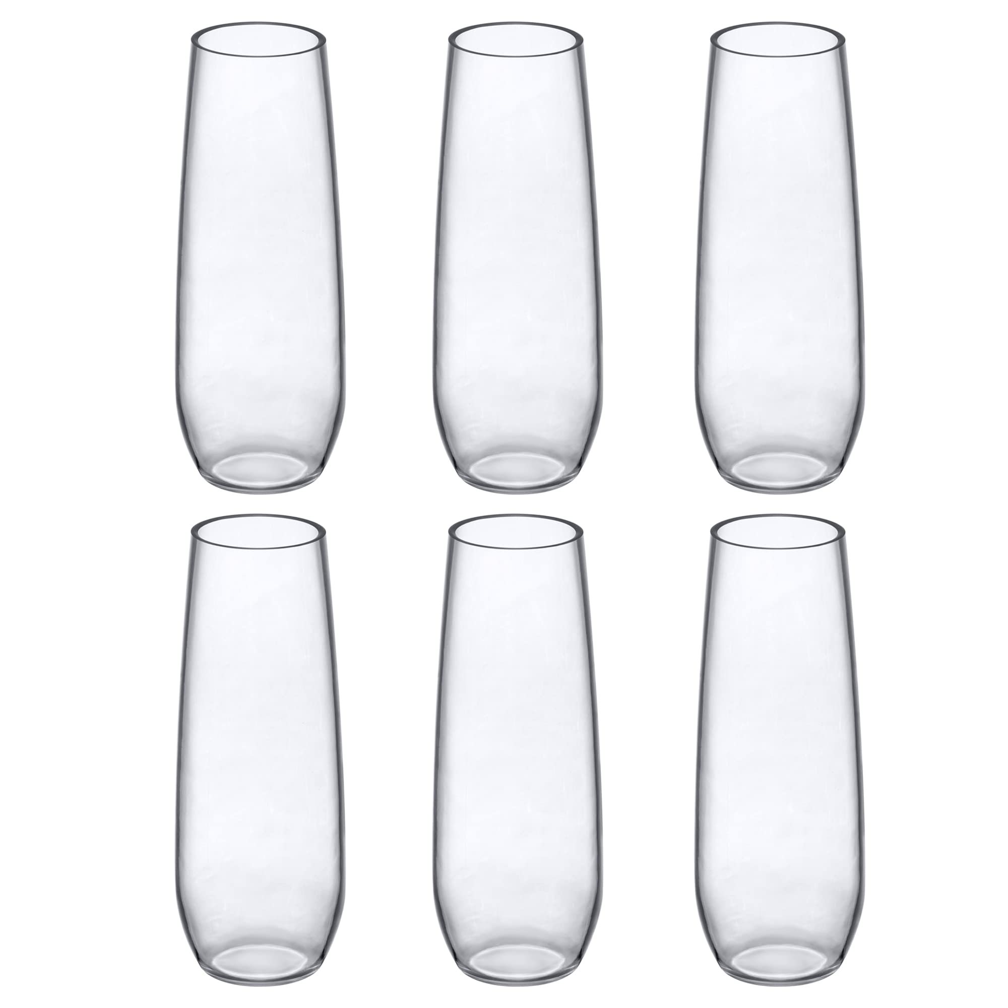 Amazing Abby - Celia - 8-Ounce Unbreakable Tritan Champagne Flutes (Set of 6), Plastic Stemless Wine Glasses, Reusable, BPA-Free, Dishwasher-Safe, Perfect for Poolside, Outdoors, Camping, and More