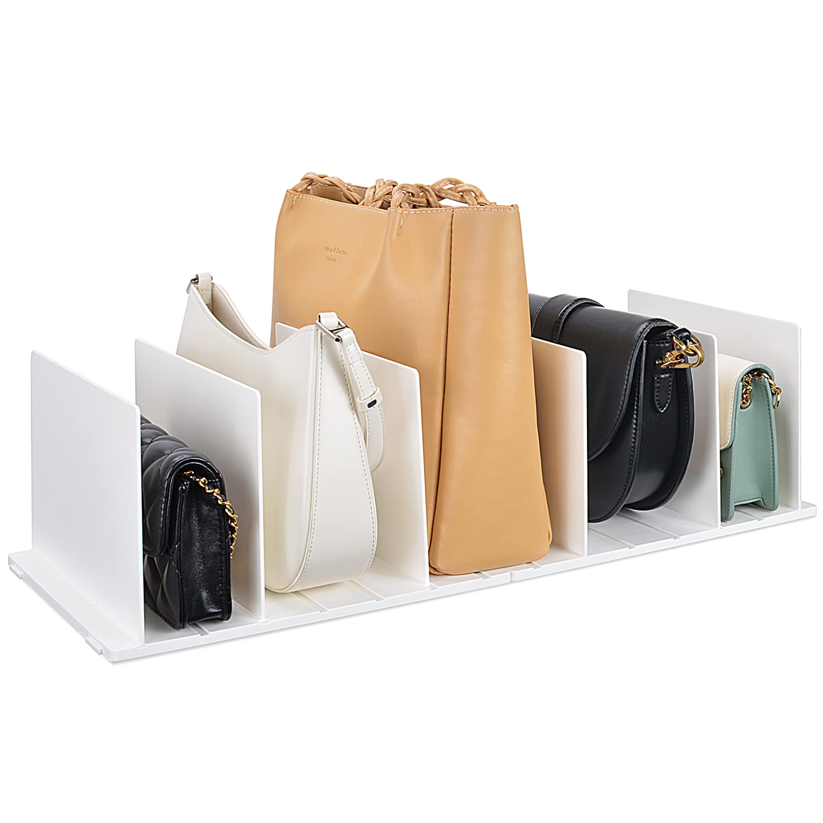 Hivexagon Purse Organizer for Closet 2 Pack Shelf Dividers Closet Bag Storage Organizer for Vertical Purse Handbag Sweater Shirts in Pantry Bedroom White