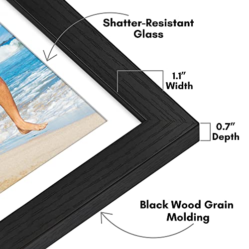 Americanflat 12x18 Poster Frame with Shatter-Resistant Glass - Use as 11x17 Frame with Mat or 12x18 Frame Without Mat - Hudson Collection - Wide Photo Frame for Wall display - Black