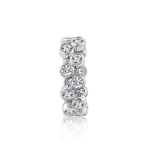 Amazon Essentials Platinum Plated Sterling Silver Infinite Elements Cubic Zirconia Round Bezel Ring, Size 6, (previously Amazon Collection)