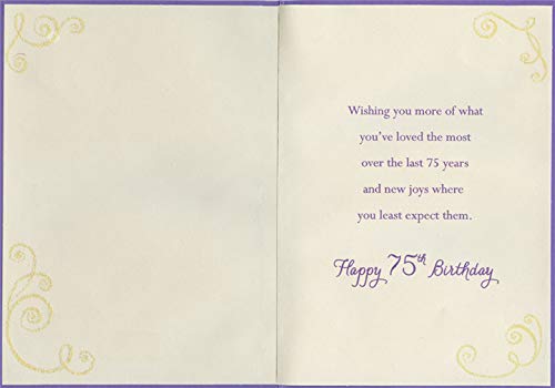 Designer Greetings Die Cut Tip On Flowers with Sequins Hand Decorated Keepsake Age 75 / 75th Birthday Card for Her